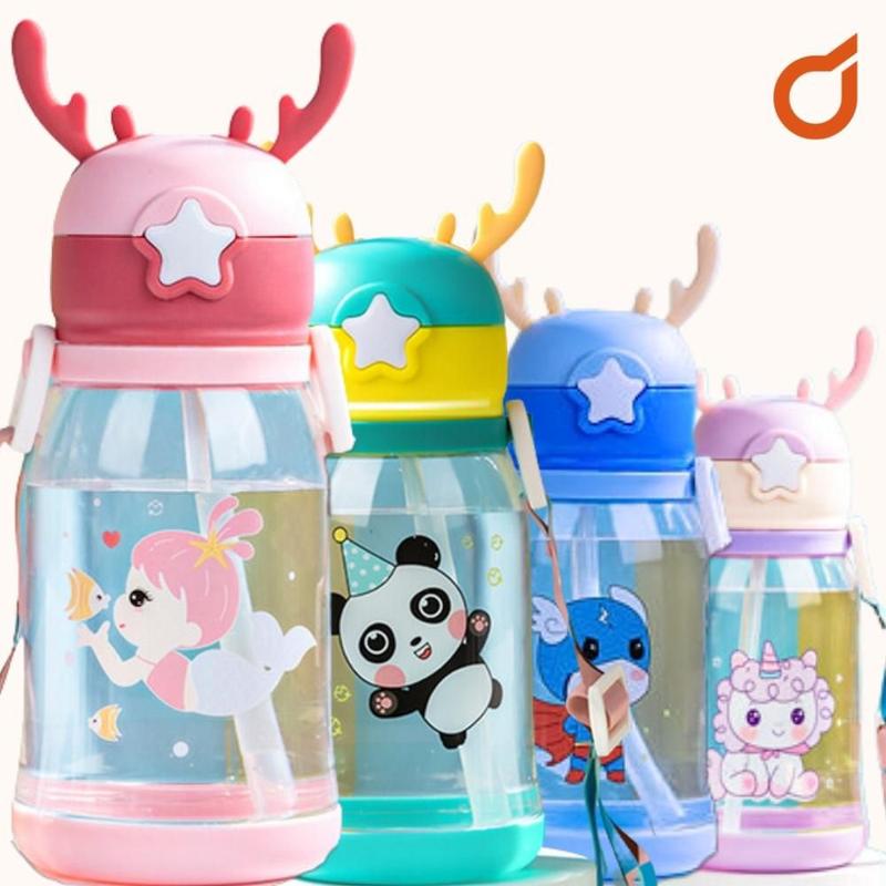 Garrafinha de água infantil colorida 600ml com canudo de silicone ...