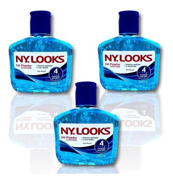 Gel Fixador Ny.looks Mega Forte Fator 4 Azul 240g ( 3 Unidades ) - Ny ...