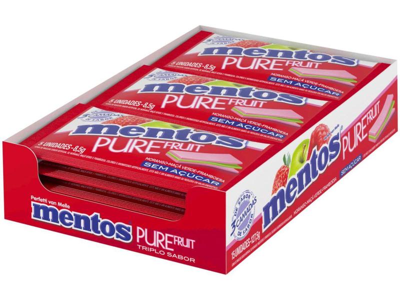 Goma de Mascar Mentos Pure Fruit 3 Camadas - Fruit sem Açúcar 127,5g ...