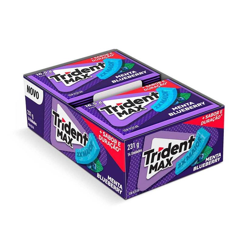 Goma de Mascar Trident Max Menta e Blueberry 16,5g Display com 14 ...