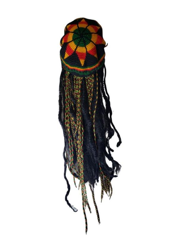 Gorro jamaicano rastafari com dreads e tranças coloridas 60cm - Lynx ...