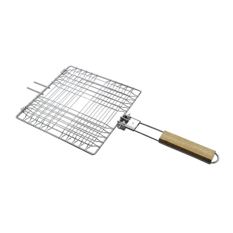 Grelha Dupla Churrasco Retangular Aço Inox Cabo Madeira 52x23cm Dynasty ...