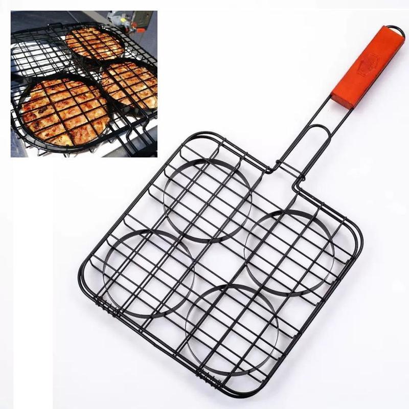 Grelha hamburguer churrasqueira inox forma 4 em 1 peixe pao de alho churrasco divisorias ...