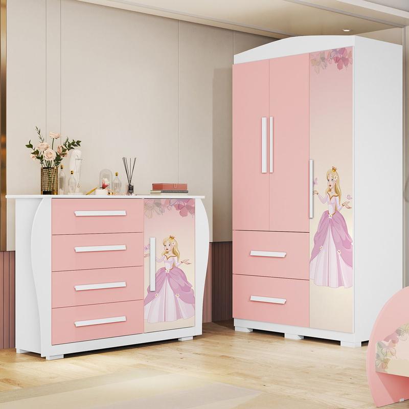 Guarda Roupa 3 portas E Cômoda Infantil Princesa Rosa - Loja Tigo ...