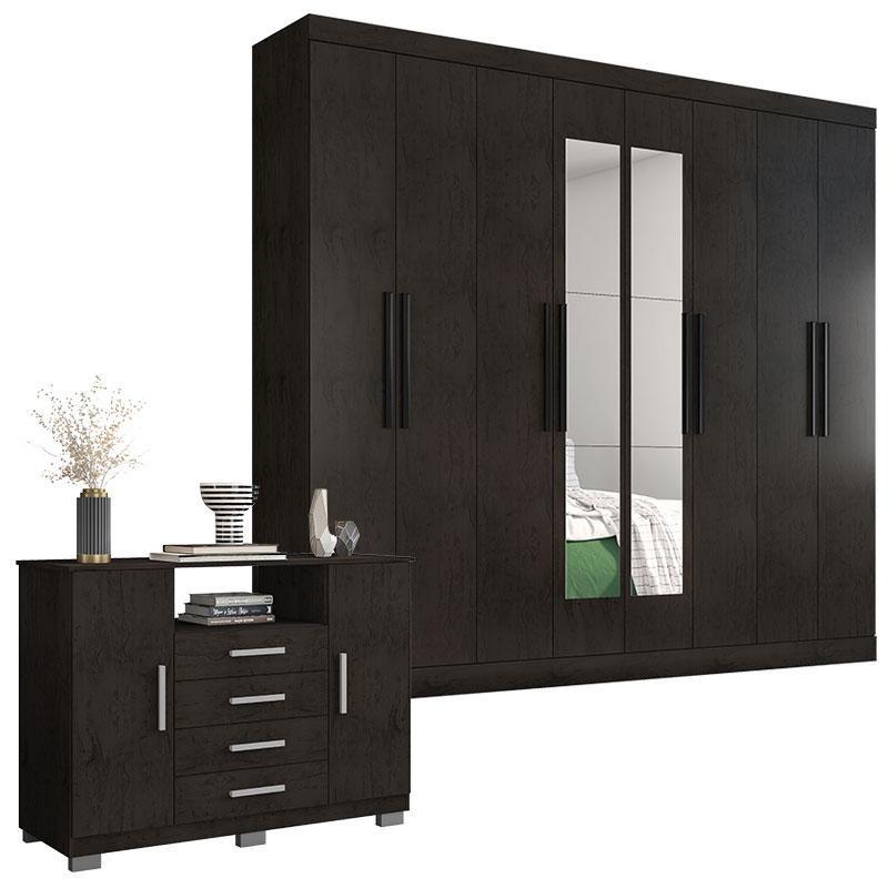 Guarda Roupa Casal 1684 com Espelho e Cômoda 8020 Café Araplac - Quarto ...