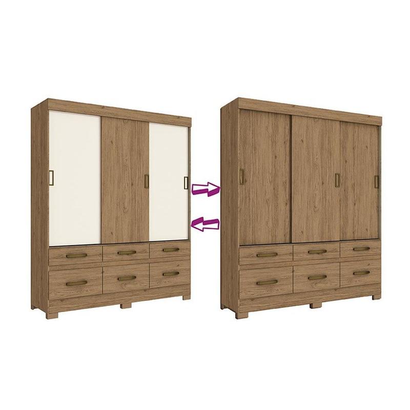 Guarda Roupa Casal 3 Portas de Correr e 6 Gavetas Briz BE21 Rústico/Off ...
