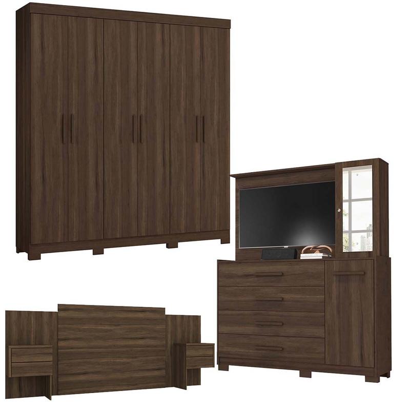 Guarda Roupa Casal 6 Portas, Cômoda Painel p/ TV até 43", 4 Gavetas e ...
