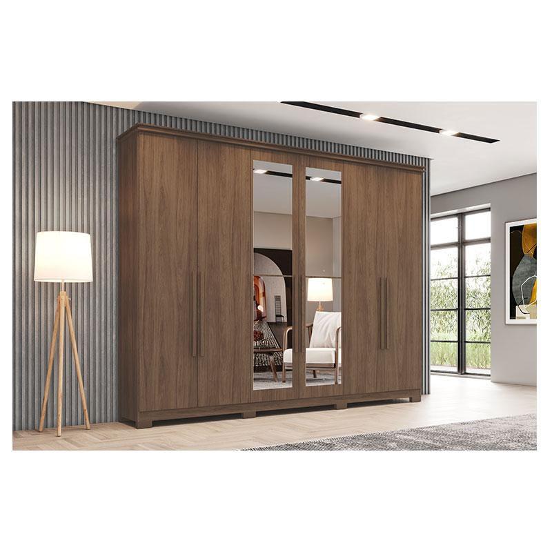 Guarda Roupa Casal Ambiente Bélori 6 Portas Castanho HP com Espelho ...