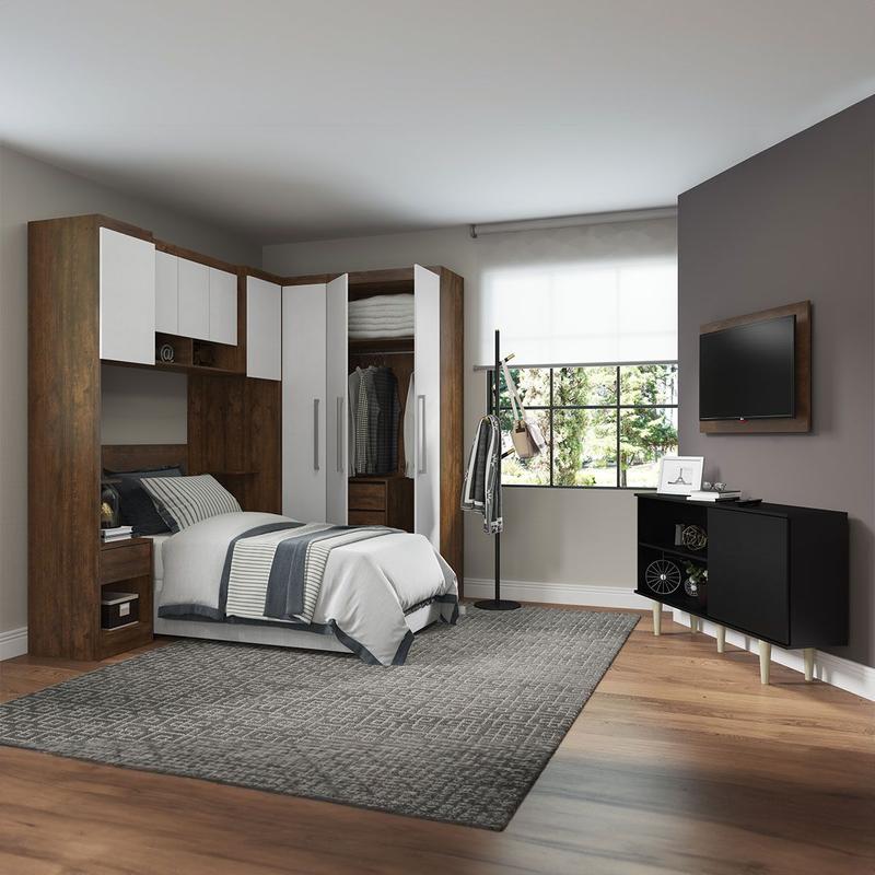 Guarda Roupa Casal Completo com Rack Painel TV 216/160x218Cm Selene 8 ...