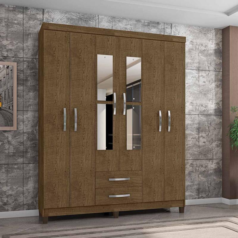 Guarda-Roupa Casal Modena Malbec 6 Portas 2 Gavetas e Espelho ...