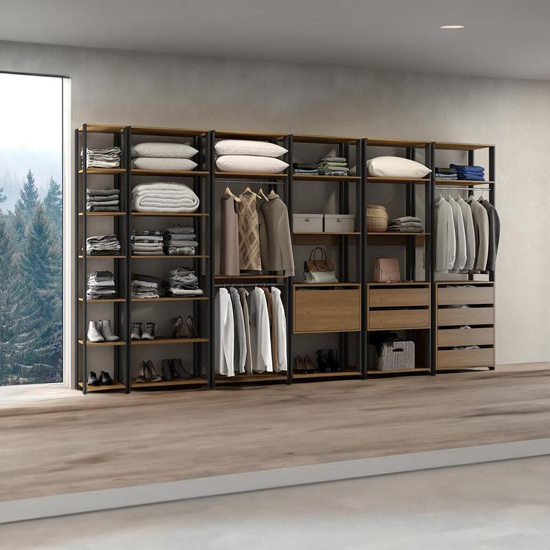 Guarda Roupa Closet Aberto Modulado 385x220 Cm 6 Peças MDP Carvalho ...