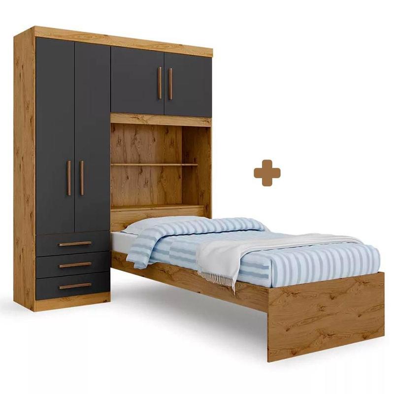 Guarda Roupa com Cama de Solteiro Ipê Nobre Grafite Advantage Batrol ...