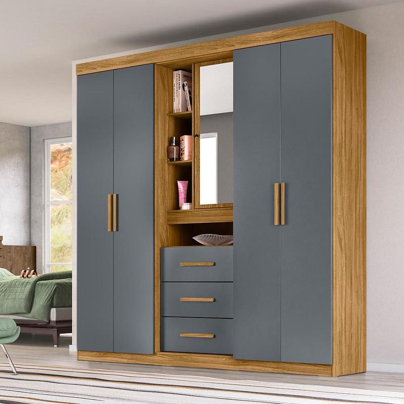 Guarda Roupa Com Espelho No Meio 195cm Freijó Cinza Kara Shop Jm ...