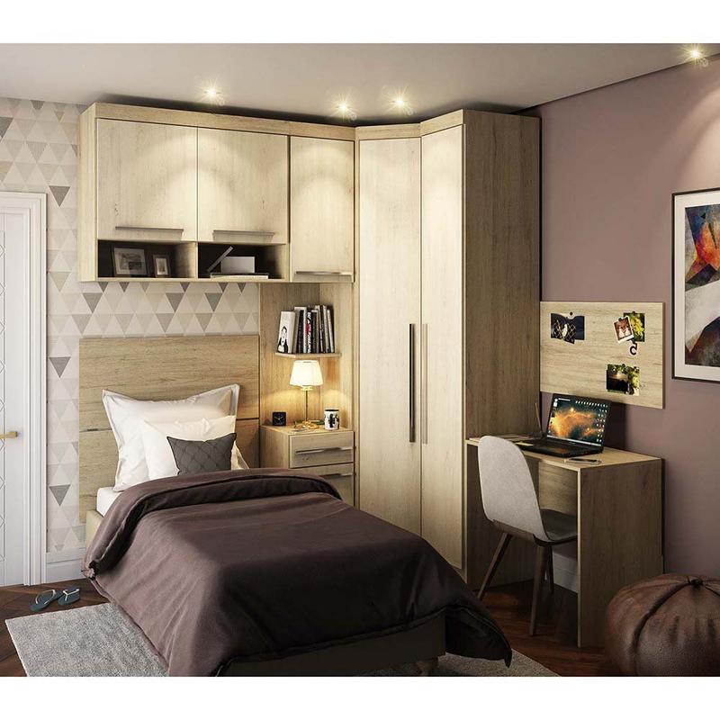 Guarda Roupa de Canto Solteiro 6 Portas 1 Gaveta com Cabeceira e ...