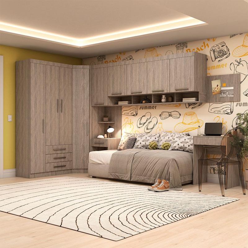 Guarda Roupa de Canto Solteiro 8 Portas e 4 Gavetas com Escrivaninha ...