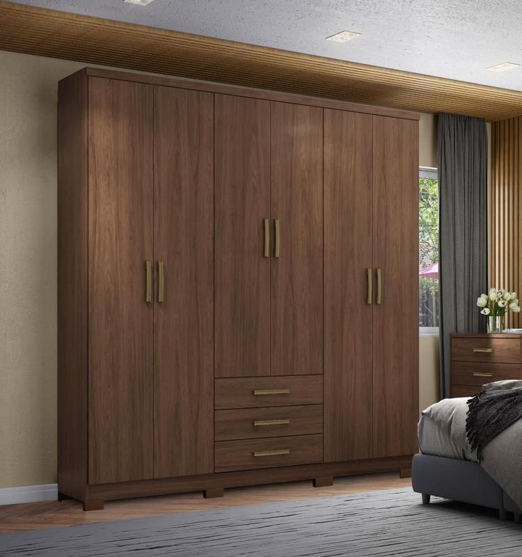 Guarda Roupa de Casal 6 Portas 3 Gavetas City Henn - Castanho HP ...