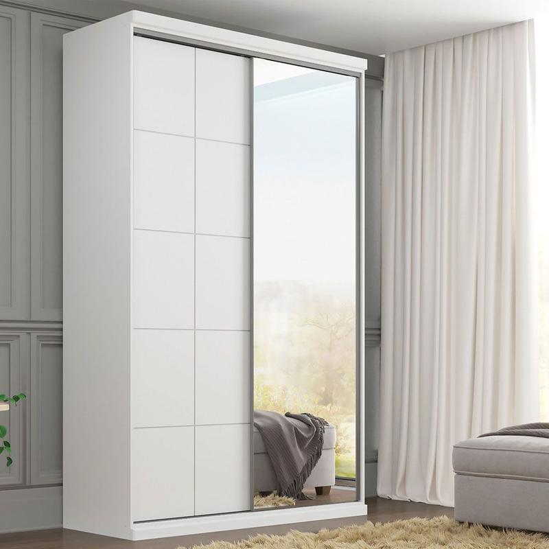 Guarda-Roupa de Solteiro 100% MDF com Espelho 02 Portas de Correr e 03 ...
