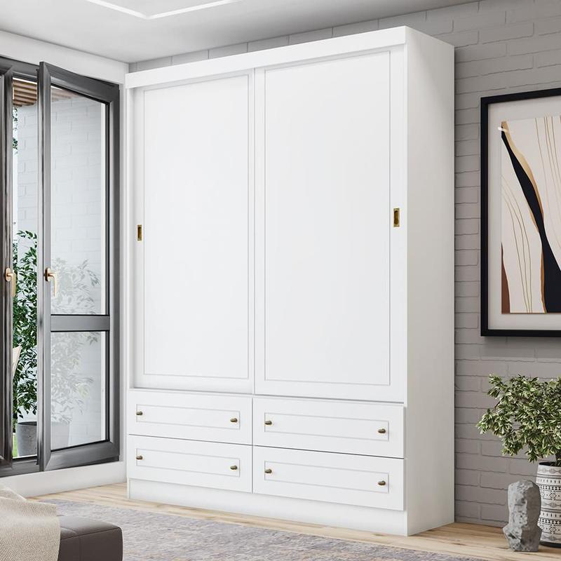 Guarda Roupa de Solteiro 2 Portas 4 Gavetas Spazio - Branco HP/Branco ...