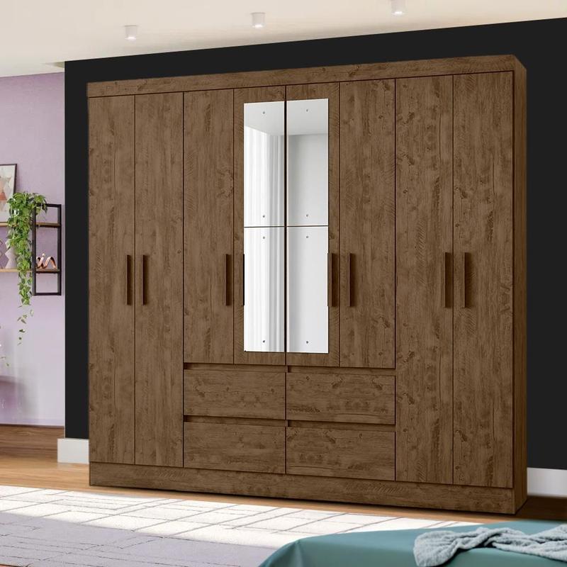 Guarda Roupa De Solteiro Com Espelho 8 Portas Castanho Trym Shop Jm ...