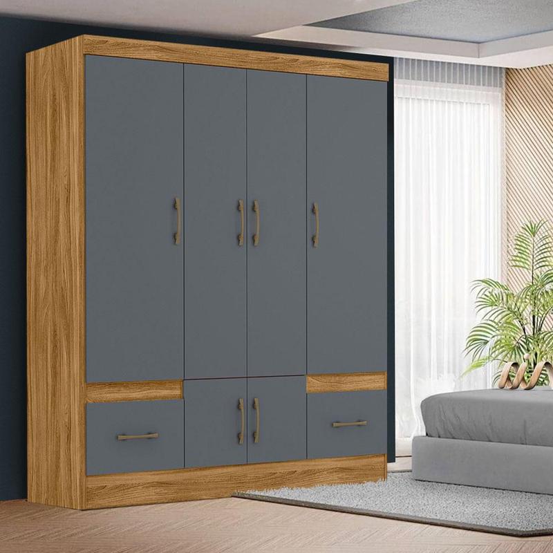 Guarda-roupa grande com 6 portas e 2 gavetas - Freijó Cinza - Shop JM ...