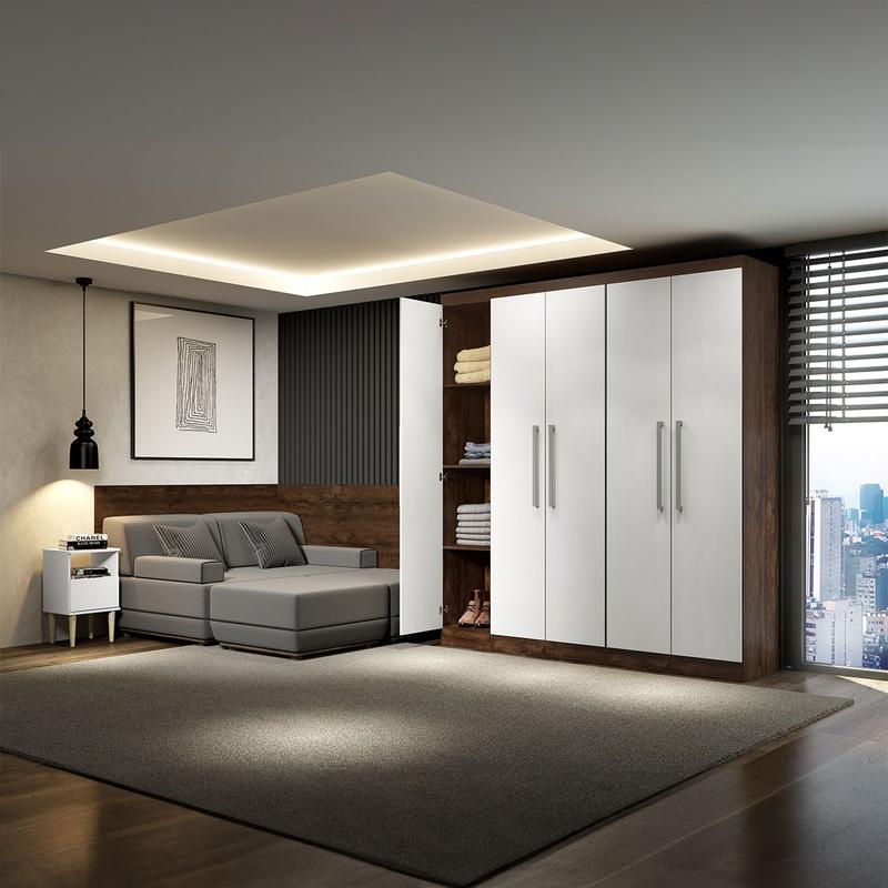 Guarda Roupa Grande Modulado Completo 200x218 Cm 6 Peças MDP Castanho ...