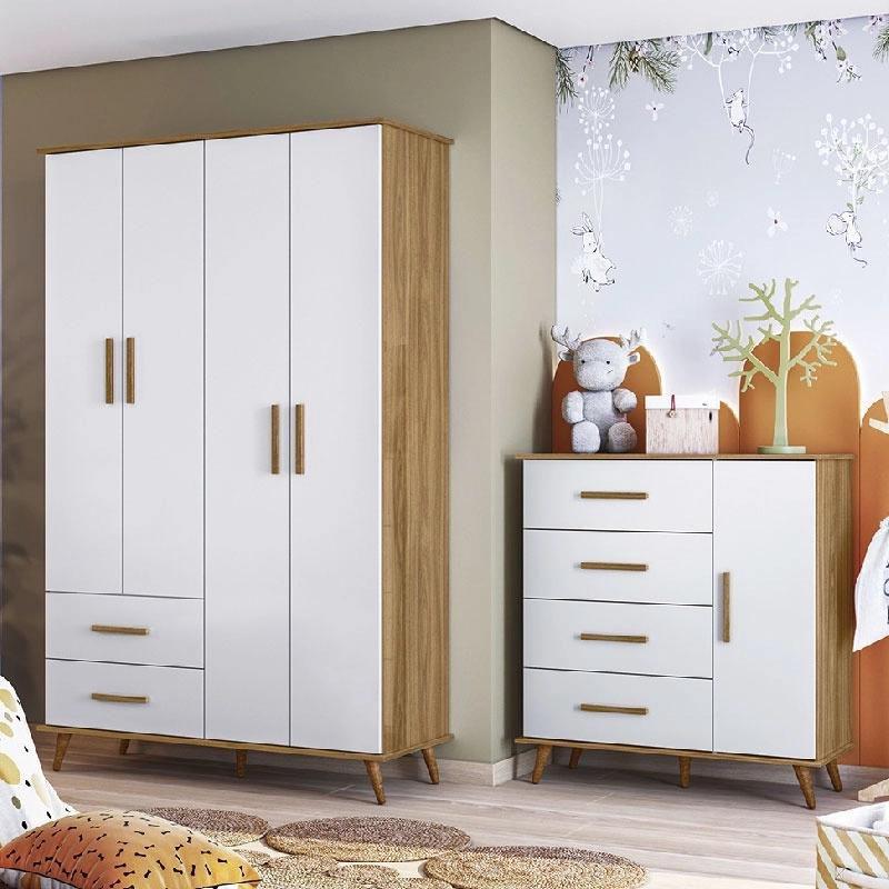 Guarda Roupa Infantil 4 Portas 2 Gavetas e Cômoda 1 Porta 4 Gavetas ...