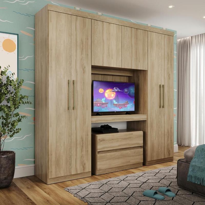 Guarda Roupa Infantil 6 Portas 2 Gavetas Porto Noce Com Painel de TV ...