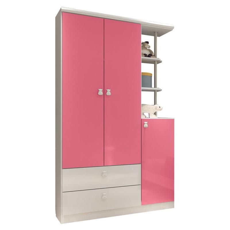 Guarda-Roupa Infantil BB 510 BCO/ROSA 03PT 02GV Branco com Rosa ...