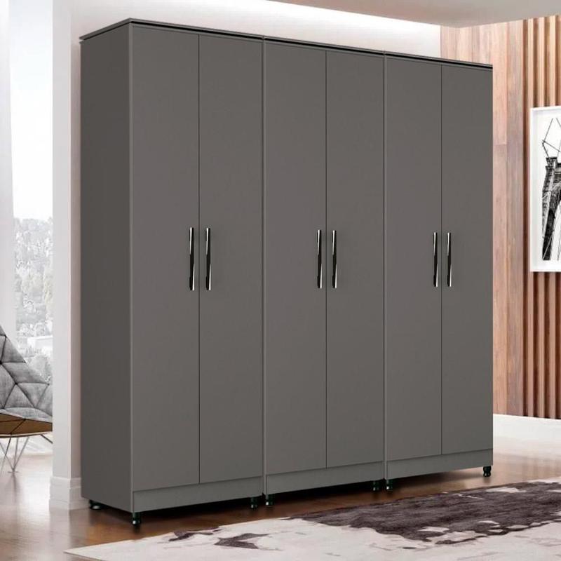 Guarda Roupa Modulado Casal 6 Portas 3 Peças Grafite Delta Fênix ...