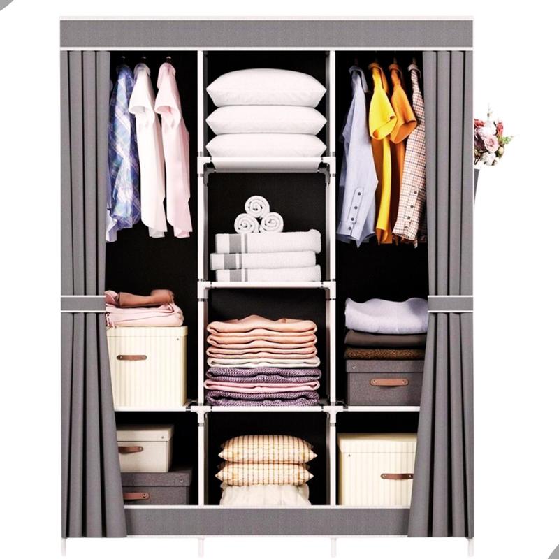 Guarda Roupa Portátil Dobrável Pratico Cortina - Cinza - Meta Parts ...