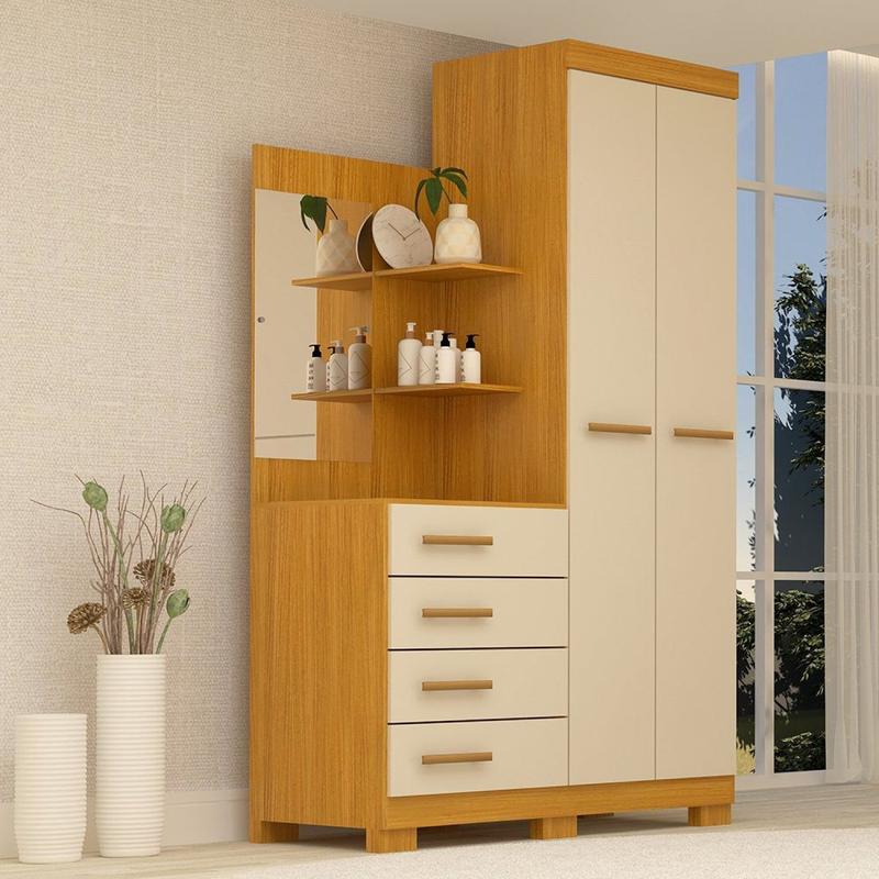 Guarda Roupa Solteiro 2 Portas 4 Gavetas com Espelho 100% Mdf Melissa ...