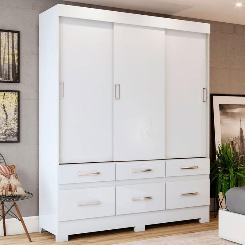 Guarda-Roupa Solteiro 3 Portas 6 Gavetas Branco Be21 - Briz - Guarda ...