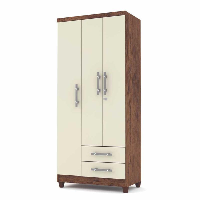 Guarda Roupa Solteiro 3 Portas Line 1001491 Imbuia Rustico Champanhe Vila Rica - Guarda-Roupa ...