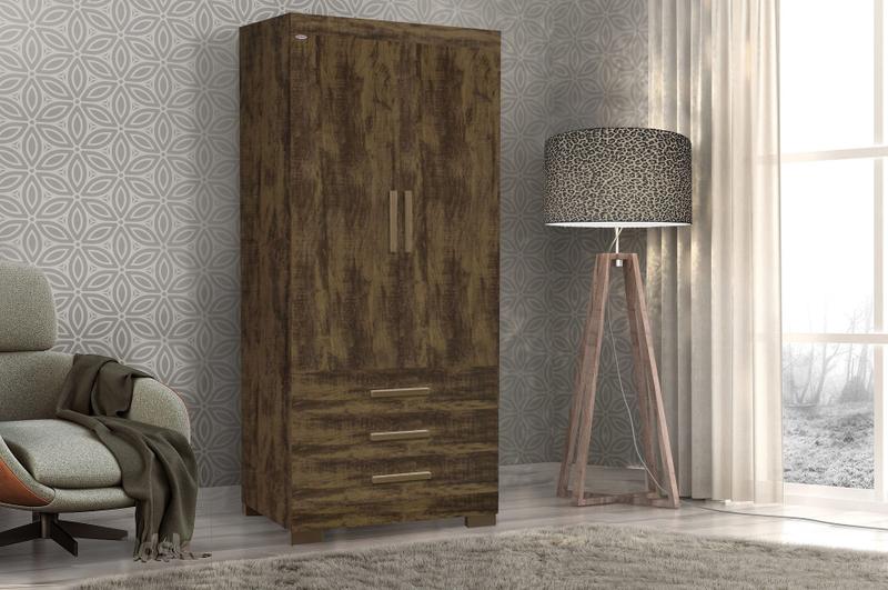 Guarda Roupa Solteiro Floripa 60cm 2 Portas e 3 Gavetas Cor Cacau - Rud ...