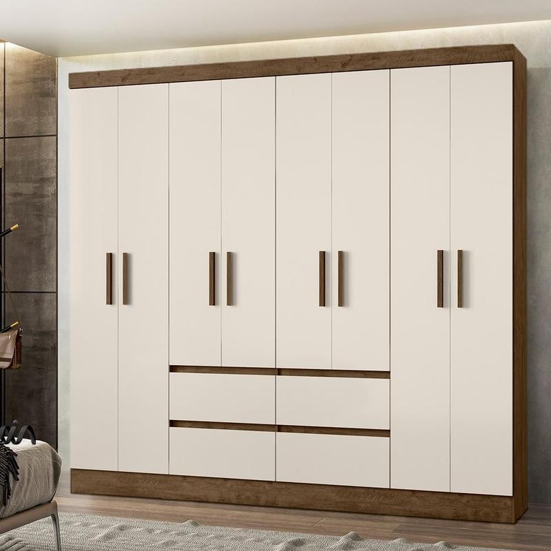Guarda Roupa Solteiro Grande 8 Portas 216m Castanho Off White Temur ...
