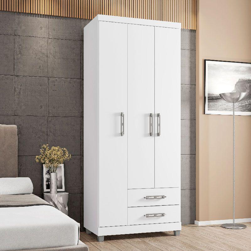 Guarda Roupa Solteiro Louise 3 Portas Cor Branco - AJL - Guarda-Roupa ...
