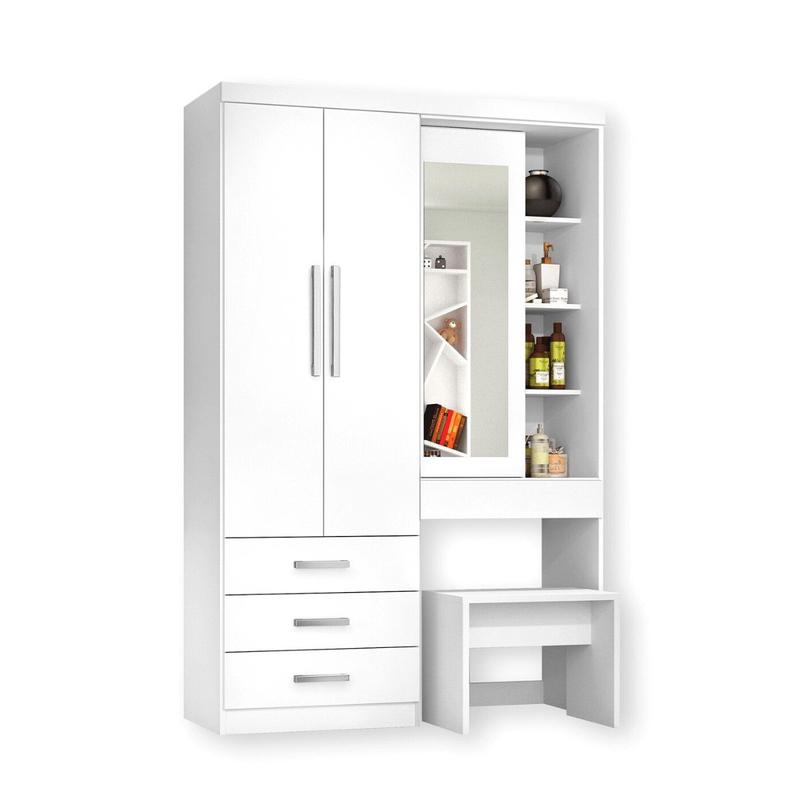 Guarda Roupa Solteiro Penteadeira Com Espelho Cabideiro 4 Gavetas 4 ...