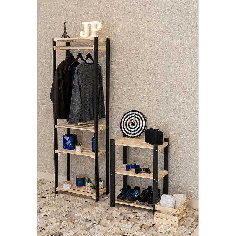 Guarda Roupa Solteiro Pequeno 53cm em Madeira Maciça Natural e Preto ...