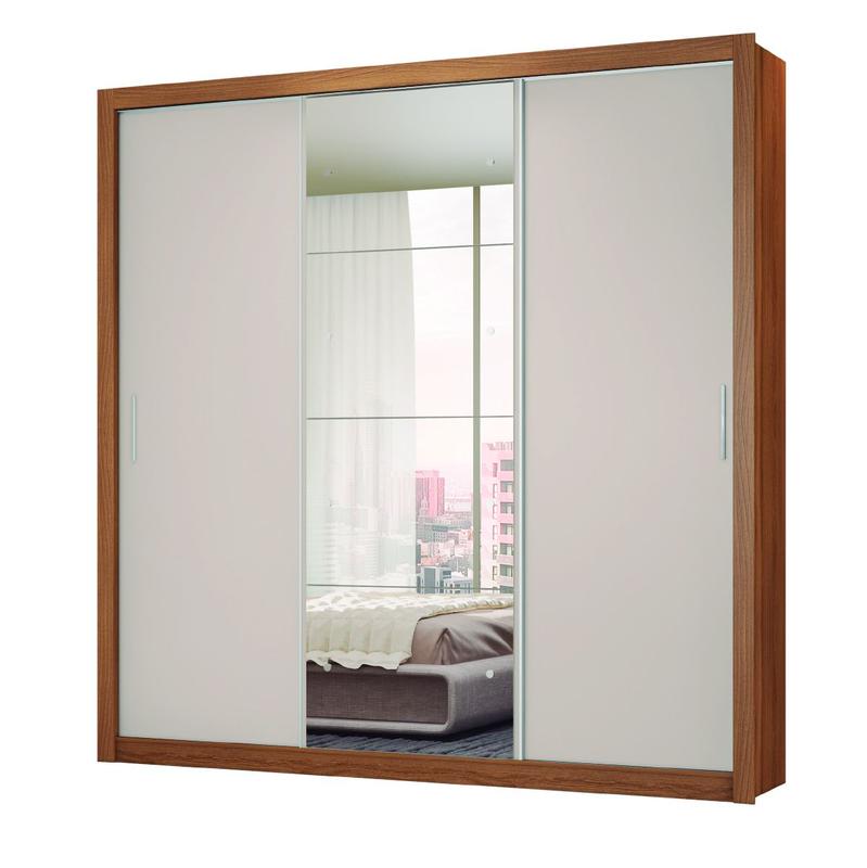 Guarda Roupas com Espelho Casal 3 portas de Correr 2 Gavetas Flora ...