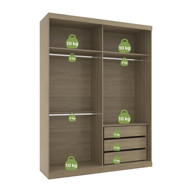 Guarda Roupas Modulado Solteiro 176cm 2 Portas de Correr 100% MDF Royal ...