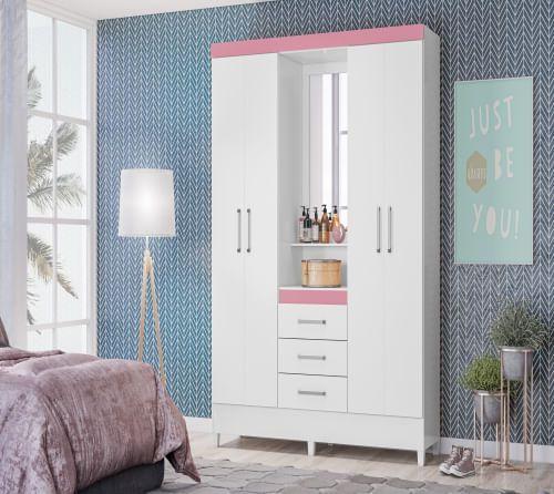 Guarda Roupo Solteiro Com Espelho 4 Portas E 3 Gavetas - Turim ...