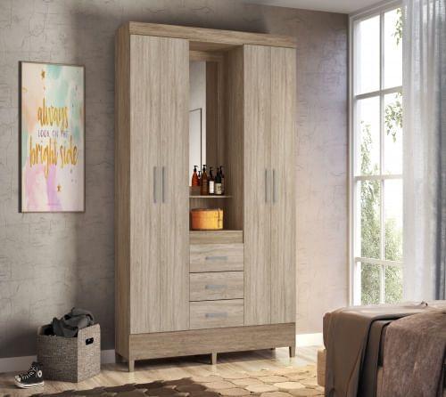 Guarda Roupo Solteiro Com Espelho 4 Portas E 3 Gavetas - Turim ...