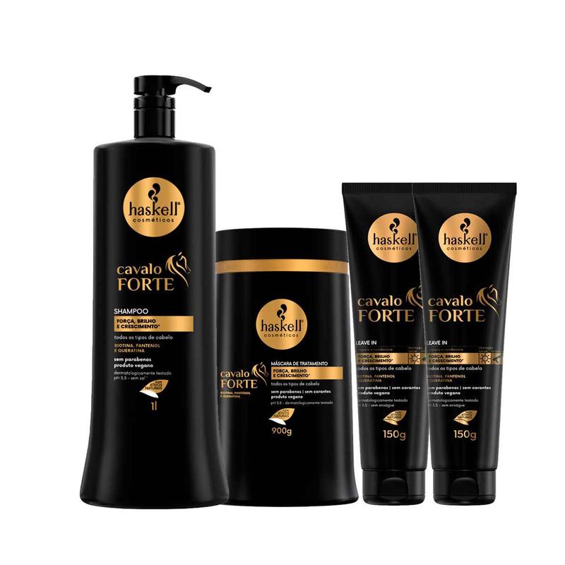 Haskell Cavalo Forte Shampoo Máscara 900g + 2 Leave In 150g - Kit de ...