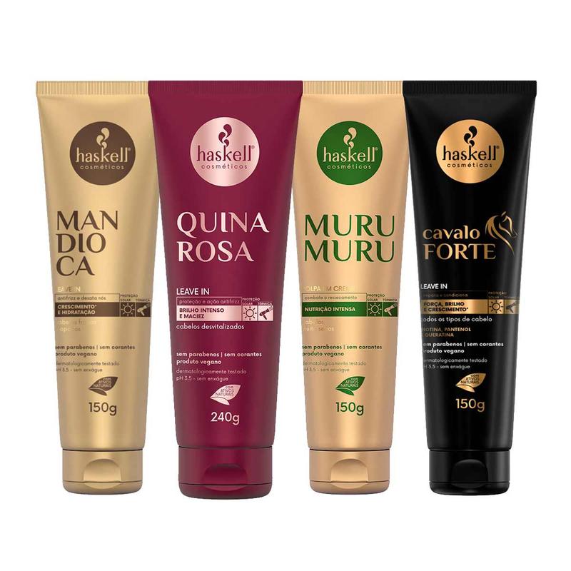Haskell Cosméticos Kit 4 Creme Pentear Leave In Finalizador - Kit de Tratamento para Cabelos ...