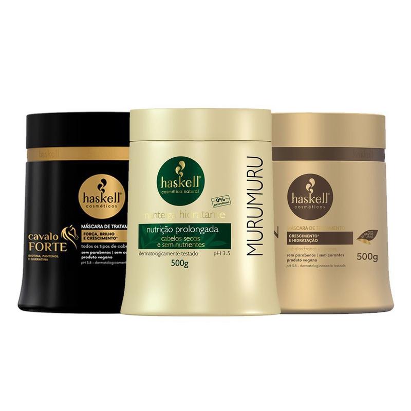 Haskell Cronograma Capilar - Mandioca, Murumuru e Cavalo 500g - Kit de Tratamento para Cabelos ...