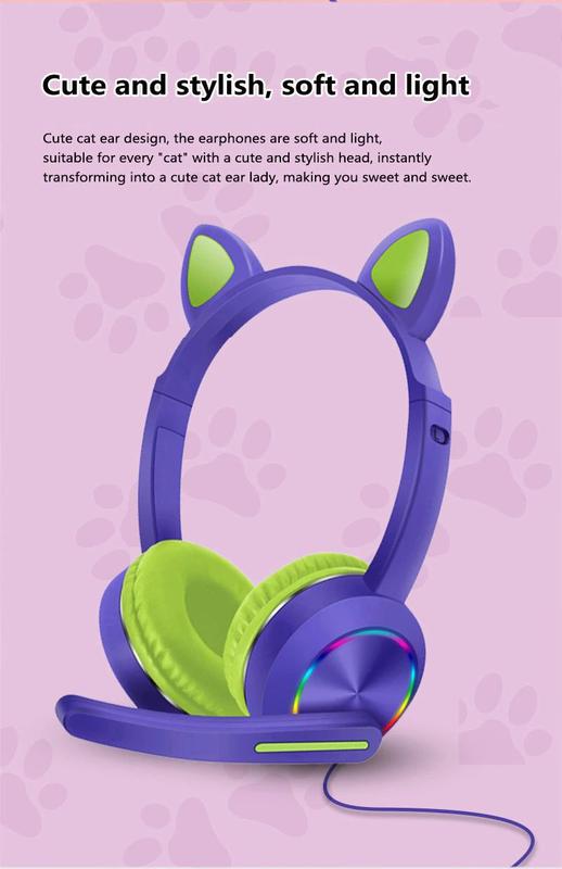 Headphone Gamer Para Menina Microfone LED Gatinha Roxo Verde - Altomex ...