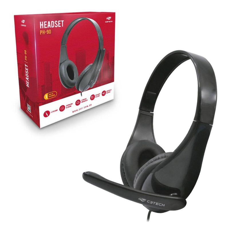 Headset C3Tech PH-90BK, P2 3.5mm, Alto-Falante 40mm, Controlador de ...