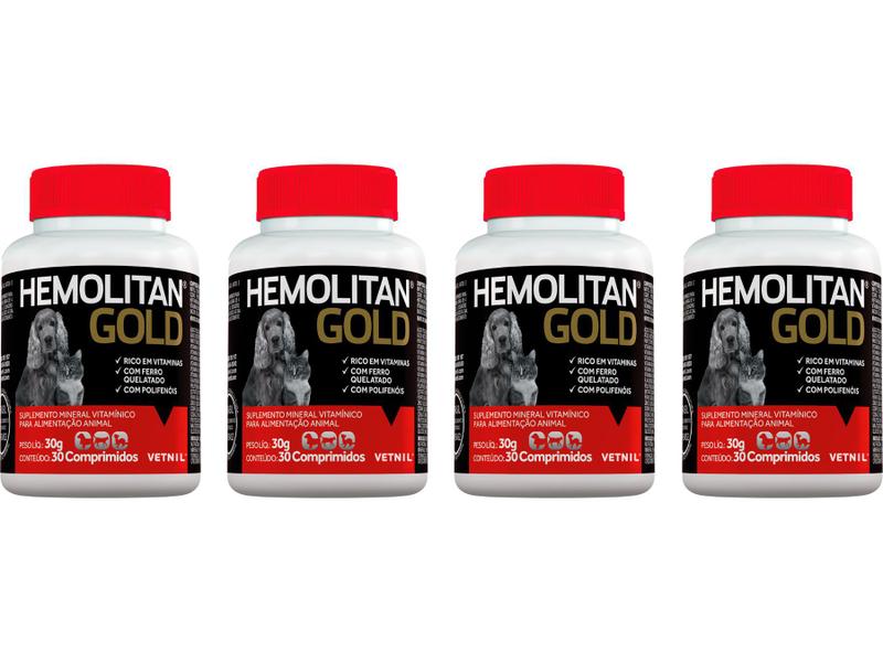 Hemolitan Gold 30 Comprimidos - Vetnil - 4 Unidades - Vitaminas e ...