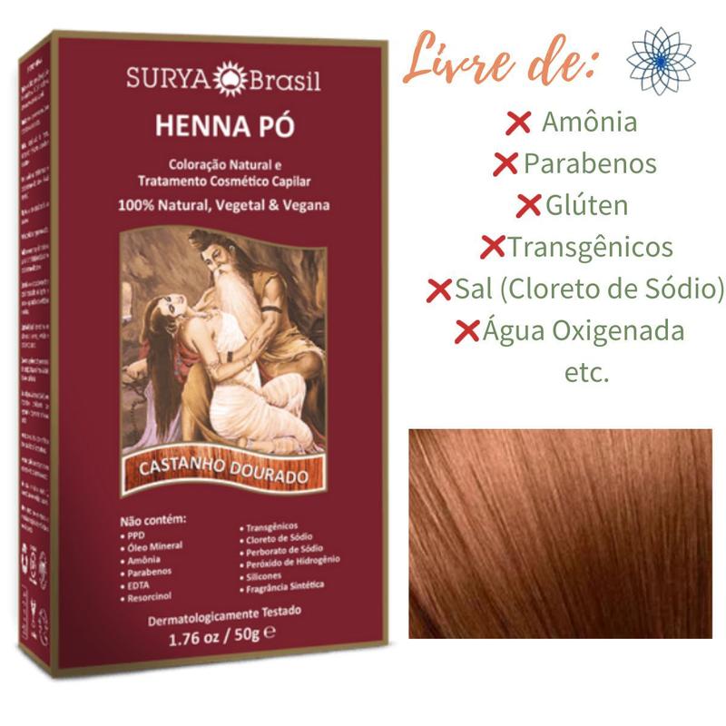 Henna Pó Surya Brasil Coloração Natural Vegano - Escolha Cor - Tinta de ...
