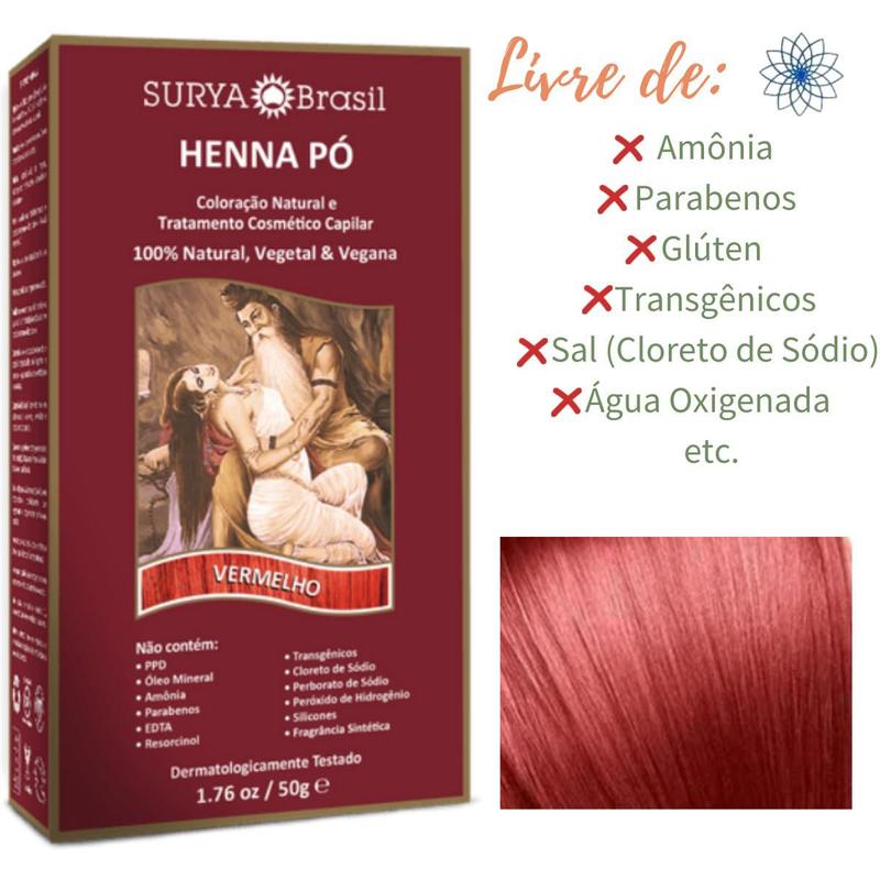 Henna Pó Surya Brasil Coloração Natural Vegano - Escolha Cor - Henna ...